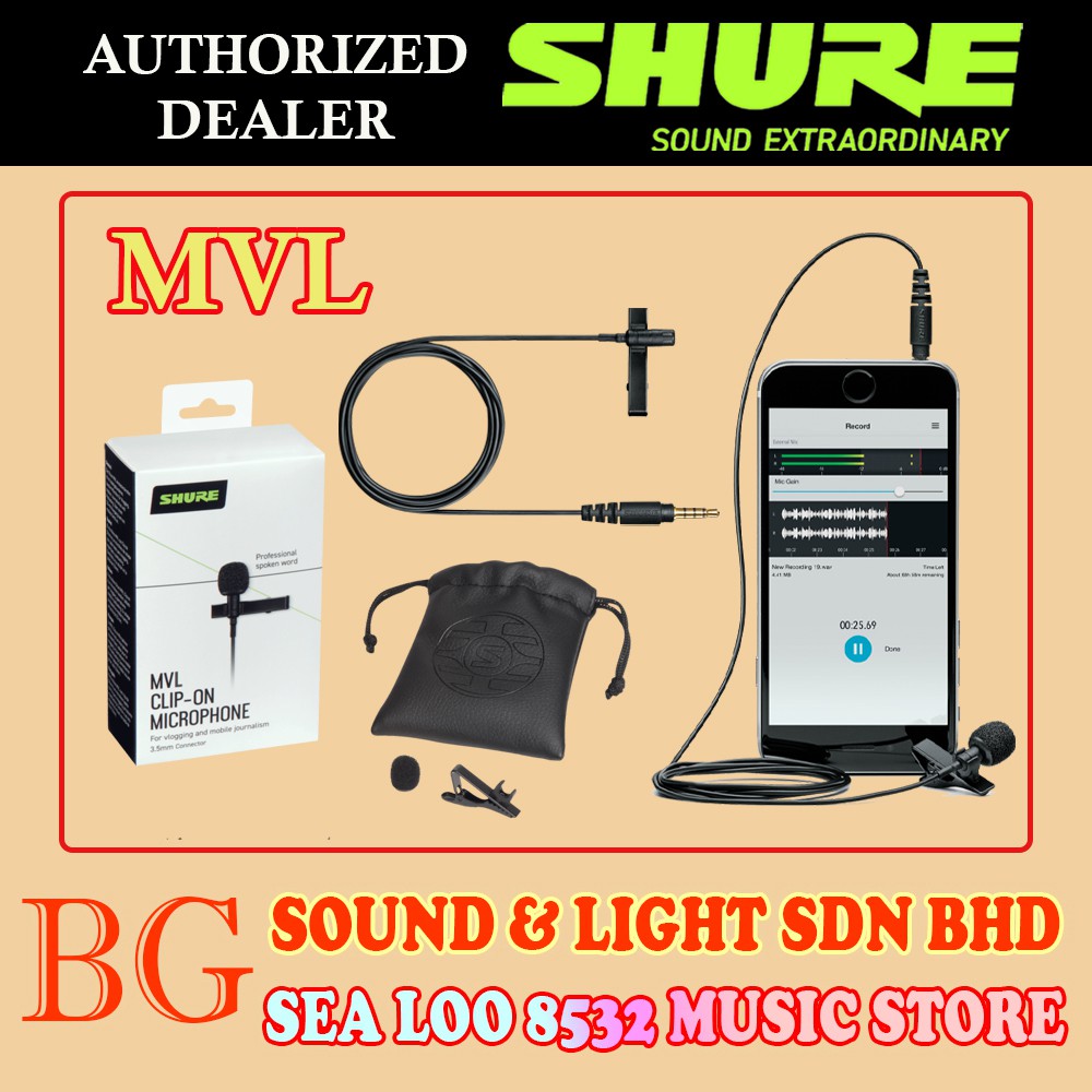 SHURE MOTIV MVL OMNIDIRECTIONAL CONDENSER LAVALIER MICROPHONE FOR ...