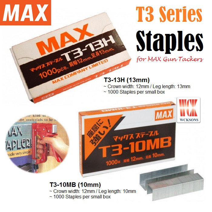 MAX STAPLES FOR GUN TACKERS T3-10MB / T3-13H | Shopee Malaysia