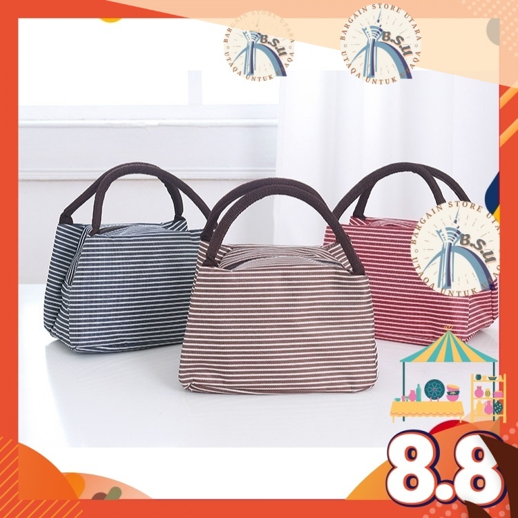 BSU Lunch Bag Mini Portable Stripe Insulated for Picnic Travel Outdoor ...