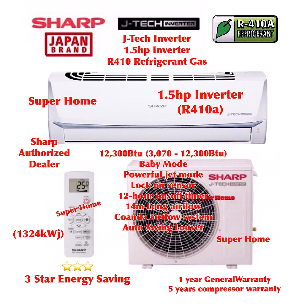 Sharp 1.5hp J-Tech Inverter AHX12UED & AUX12UED J-Tech Inverter Air ...