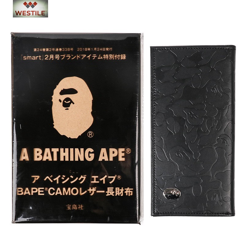 A BATHING APE BAPE CAMO Leather Long Wallet Black JAPAN smart Special ...