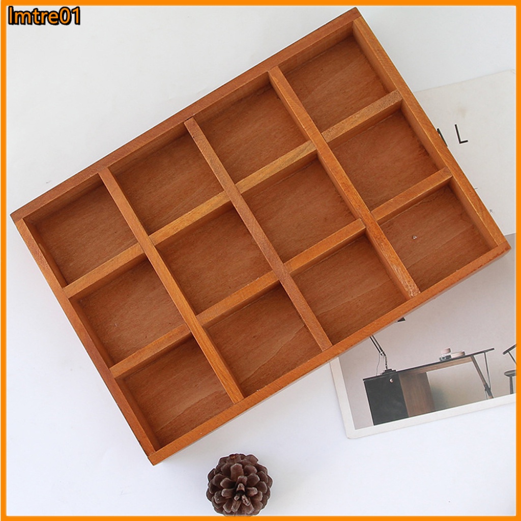 12-Grid Vintage Wooden Storage Divider Box Drawer Desk Organizer Tray ...