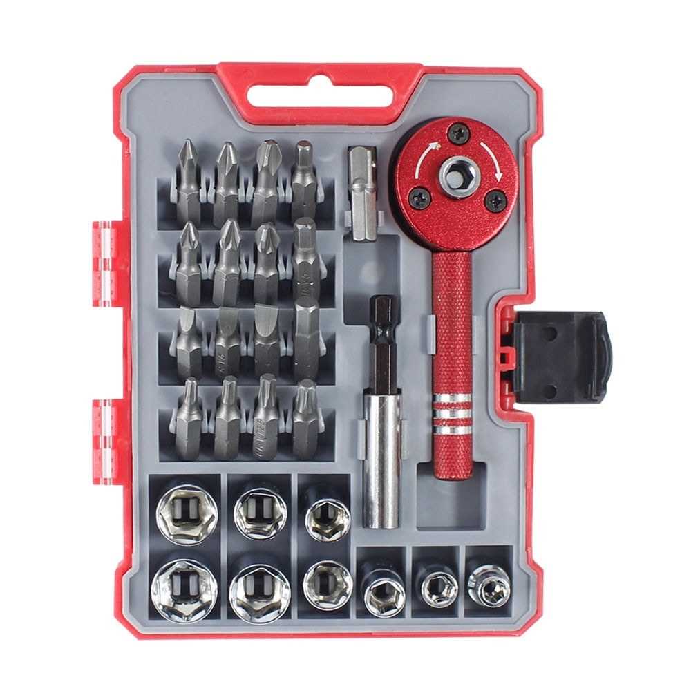 PENGGONG 28pcs Ratcheting Screwdriver Set with 9 Sockets & 16 Bits ...