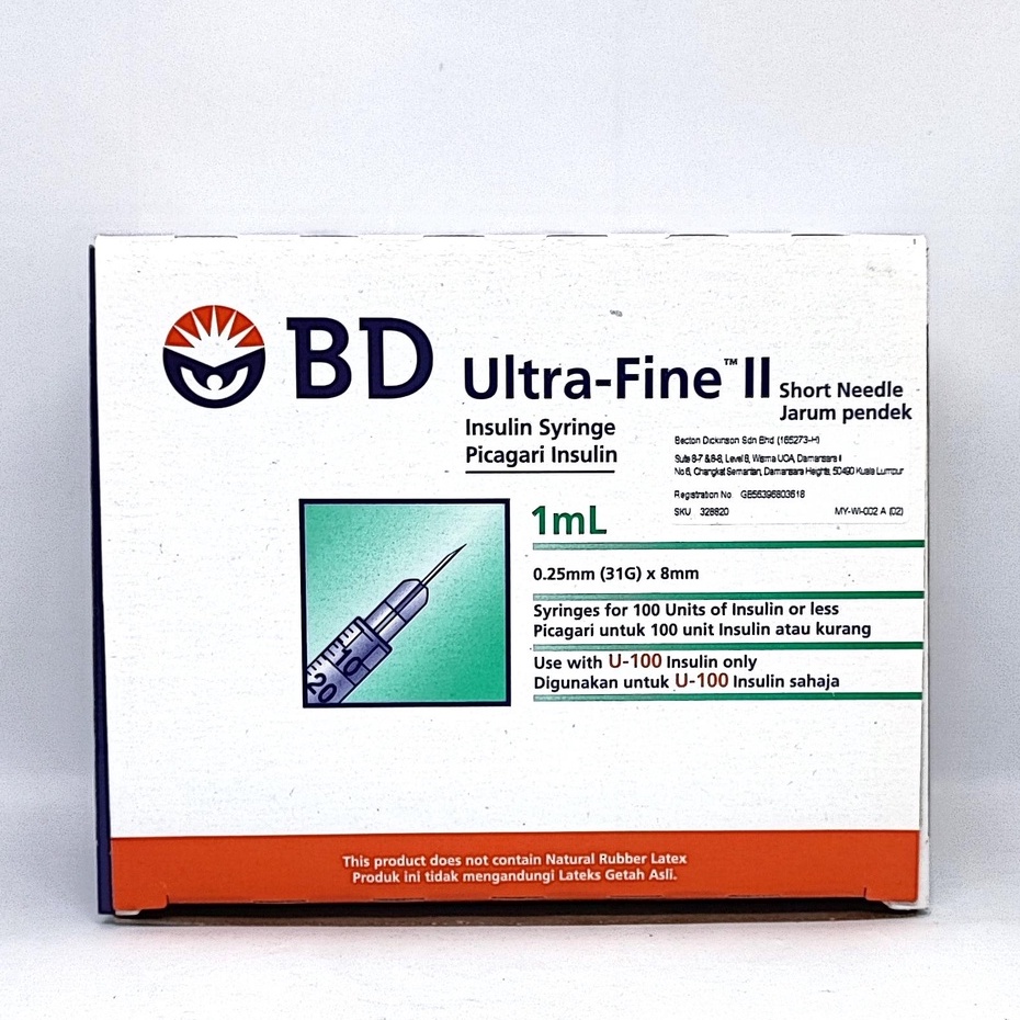 BD Ultra-Fine II (Short Needle) Insulin Syringe (Sterile Interior) 1ml ...