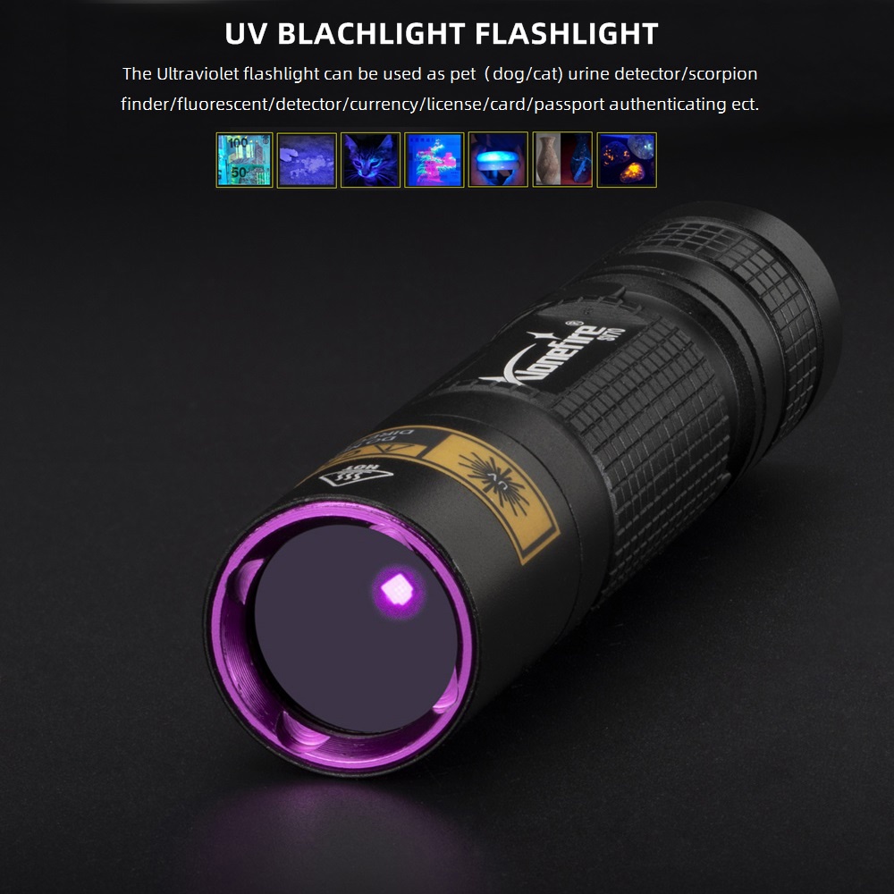Alonefire SV70 365nm Ultraviolet LED Flashlight Invisible Blacklight Torch For Money Pet Stains ...