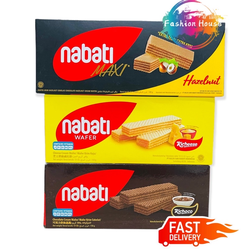 Nabati Richeese Cheese Cream Wafer / Richoco Chocolate Cream Wafer / Hazelnut (145g-150g ...