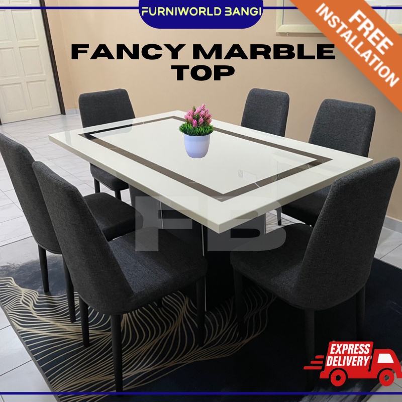 Marble Dining Set/Set Meja Makan 100% Marble Table 1500mm x 900mm + 6 ...