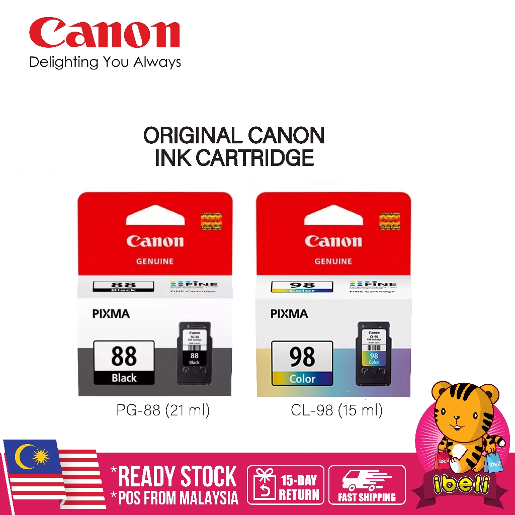 ORIGINAL CANON PG88 PG-88 (21ML,BLACK), CL98 CL-98 (15ML,COLOUR) INK ...