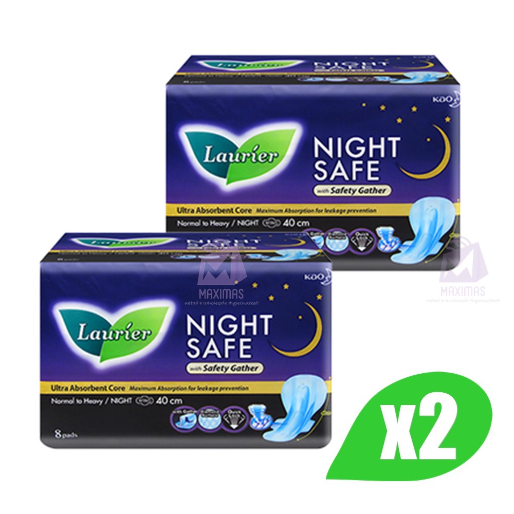 Laurier Night Safe 40cm Ultra Absorbent Care Wing Sanitary Pad - 8 Pads ...
