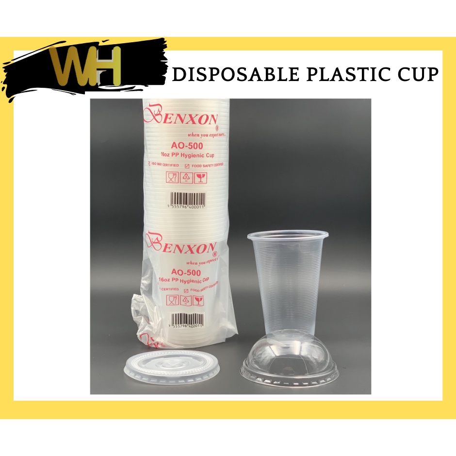 [100 SETS] BENXON 16OZ PP CUP WITH "FLAT LID" / PP500 - DISPOSABLE ...