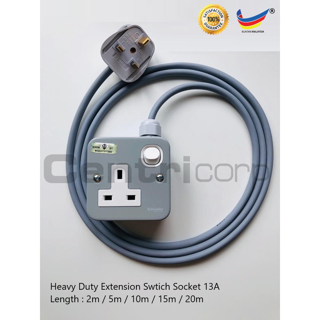 Extension Switch Socket Heavy Duty Metal Clad 13A Single Switch Socket ...
