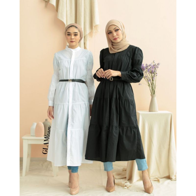 Dress Muslimah Labuh Kembang Maxi Putih Hitam Plain White Black Ruffle ...