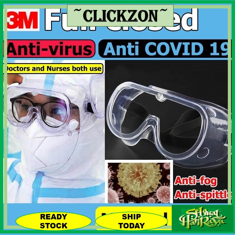 READY STOCK CLICKZON 3M 1621AF Medical Grade Safety Goggles Anti-virus ...