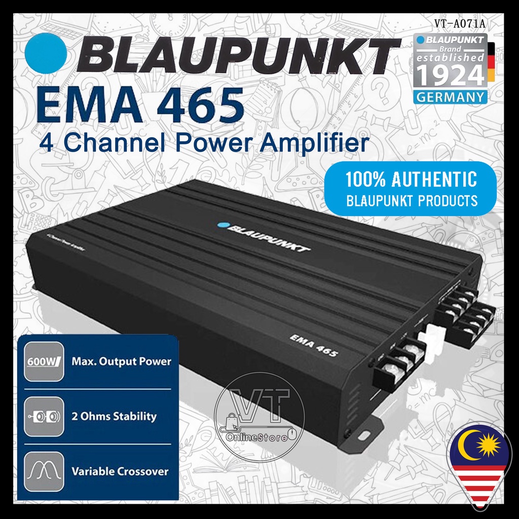 Blaupunkt EMA 465 600W 4 Channel Power Amplifier / T-Audio 500Watts Max Monoblock Amplifier ...