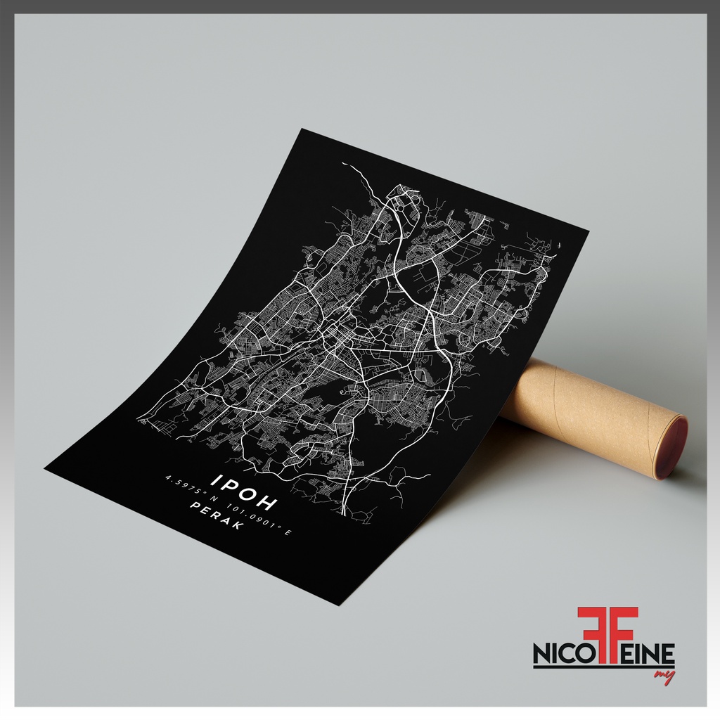 [Poster Only] Ipoh Perak Minimal Map Art Black Background Travel ...