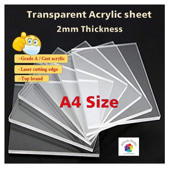 2mm Transparent Clear Casting Acrylic Sheet Board Panel A4 Size For DIY ...