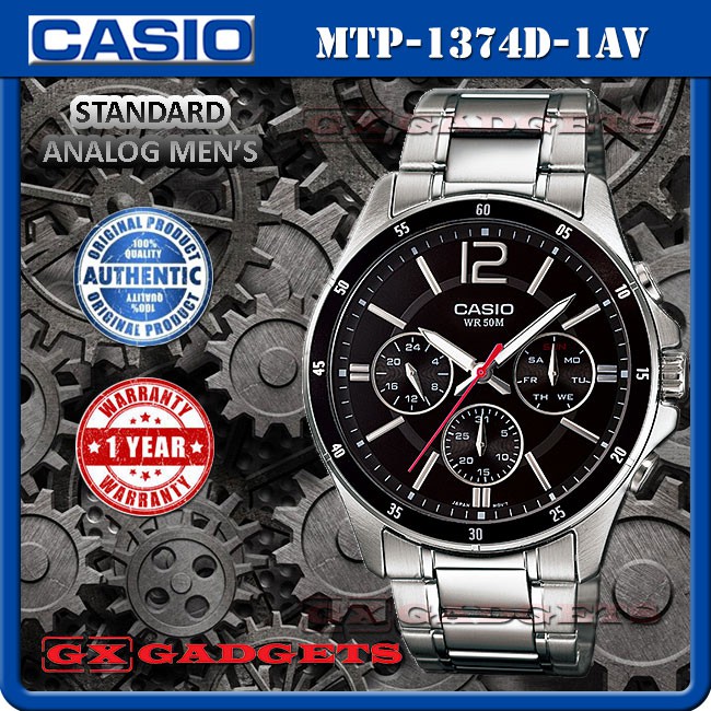 CASIO MTP-1374D-1AV STANDARD ANALOG GENTS WATCH DAY DATE 24HOUR WR50M ...