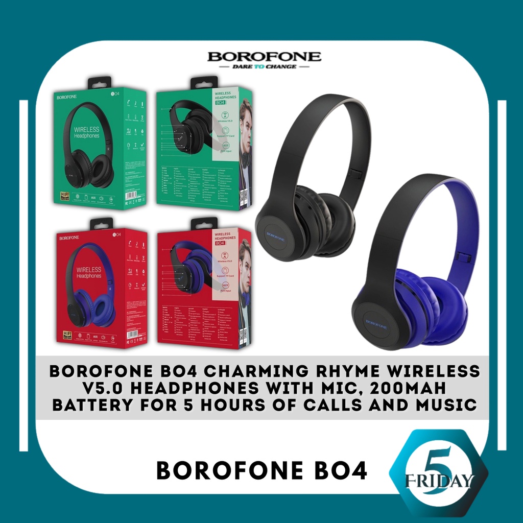 BOROFONE BO4 Charming rhyme wireless V5.0 headphones with mic 200mAh ...