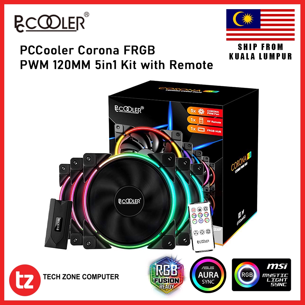 PCCooler Corona 5 in 1 Kit FRGB 4Pin Dual LED Ring 120MM PWM Quiet PC ...