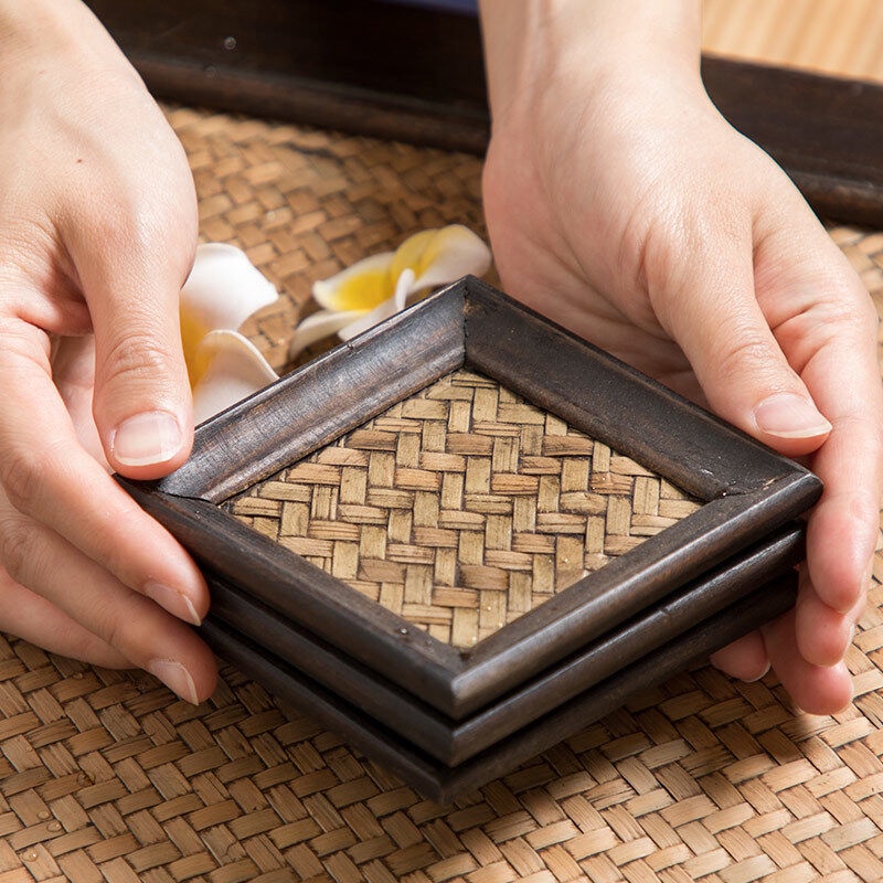 Solid Wood Bamboo Woven Square Tea Cup Pad Thermal Insulation Pad ...