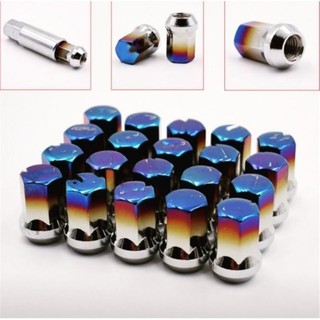 (20pcs) TIRE NUT Burnt Titanium blue Sport Rim Stainless Steel Hyper ...
