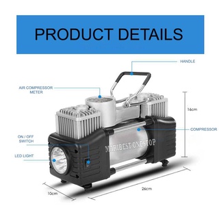 HEAVY DUTY Double Cylinder Portable Car Tyre Inflator Air Pump 12V Air ...