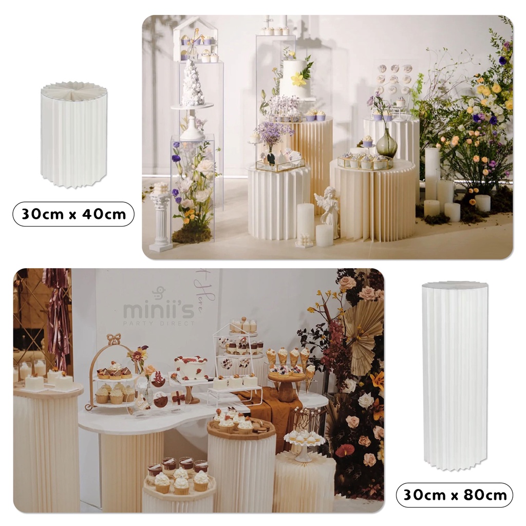 MINIIS PARTY White Folding Cake Stand Dessert Stand Cylinder Stand Meja ...