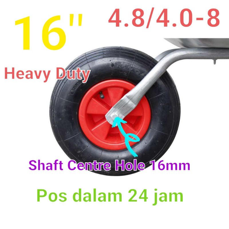 16" Steel Rim WHEEL HEAVY DUTY RUBBER PNEUMATIC WHEEL BARROW TAYAR RODA ...