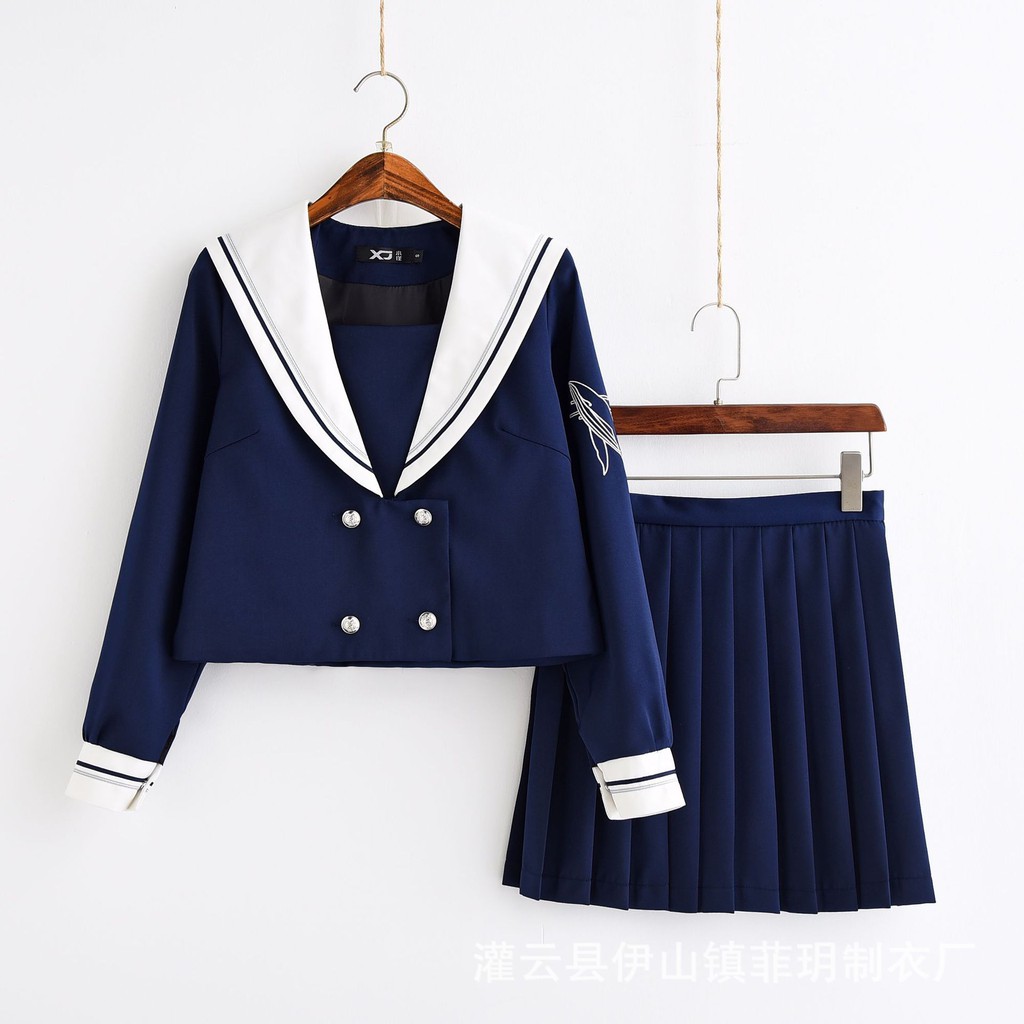 JK Japan School Uniform Long Sleeve Sailor Dark Blue Color | Shopee ...