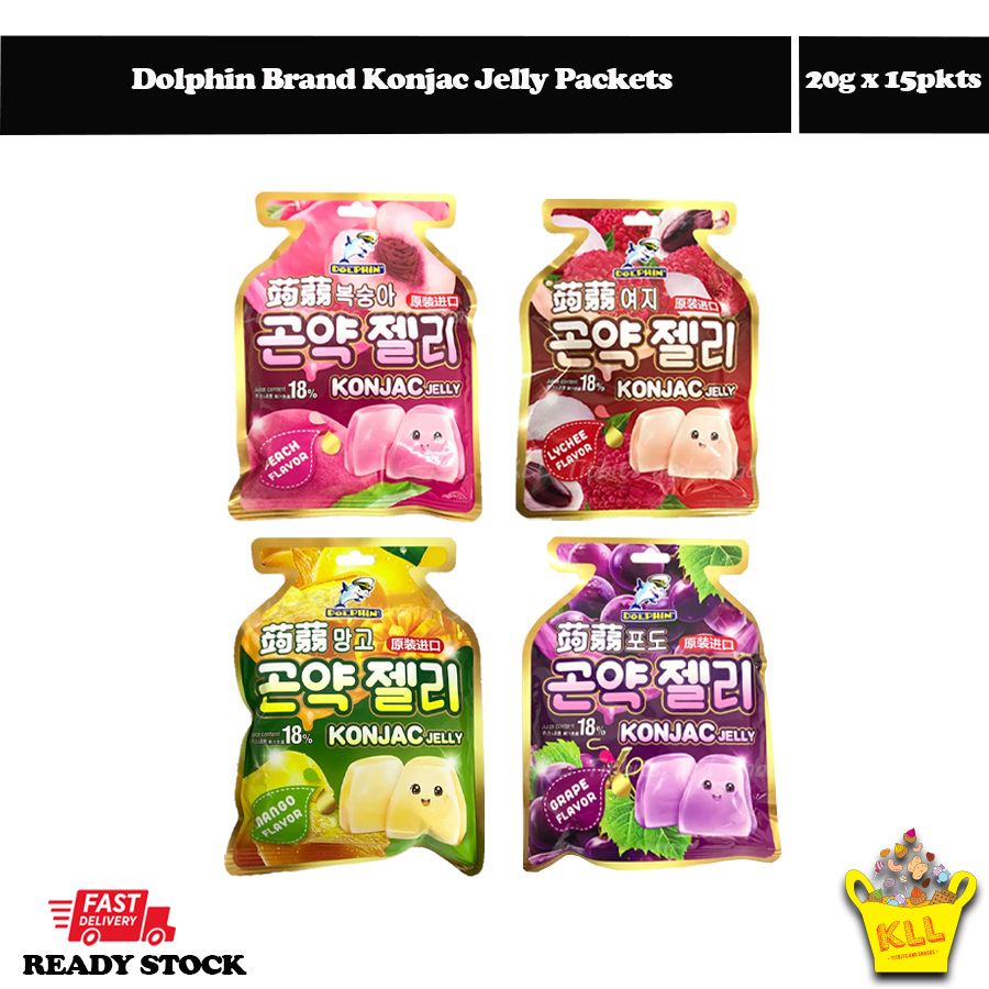 Dolphin Brand Konjac Jelly Packets (Mango, Peach, Lychee & Grape Flavours) 20g x 15pkts | Shopee ...