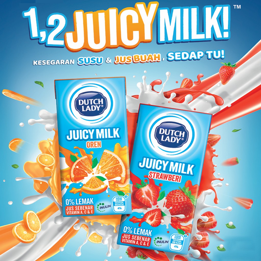 DUTCH LADY Juicy Milk / Susu Buah 200ml x 4 ( Orange / Strawberry ...
