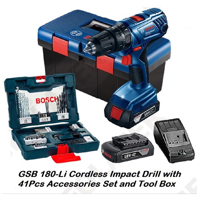 BOSCH GSB180-LI 18V CORDLESS DRILL/DRIVER 18V 2.0AH X 2, 18V CHARGER X ...