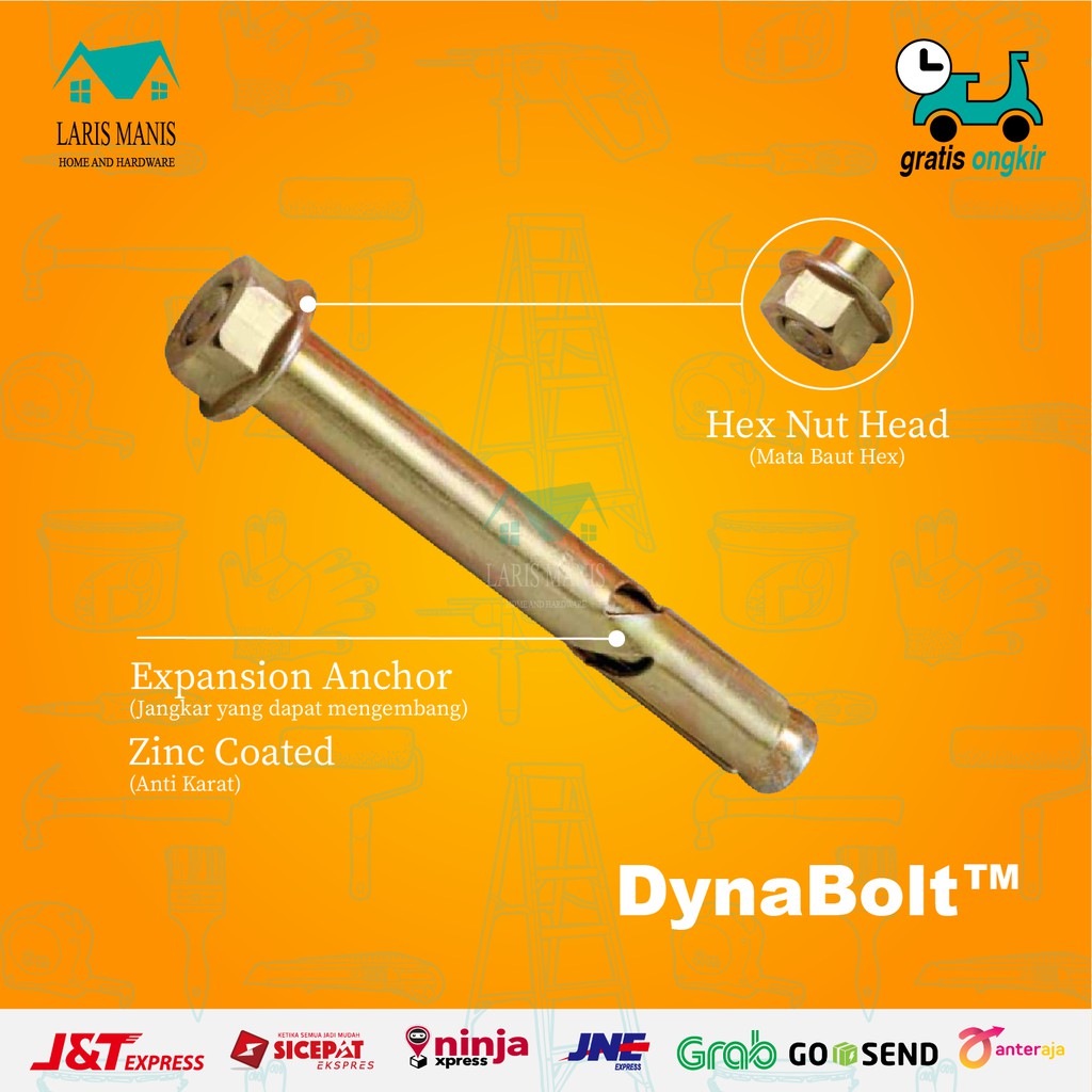 Dynabolt Concrete Bolt 12 mm Dinabolt Concrete Bolt Screws per pcs ...