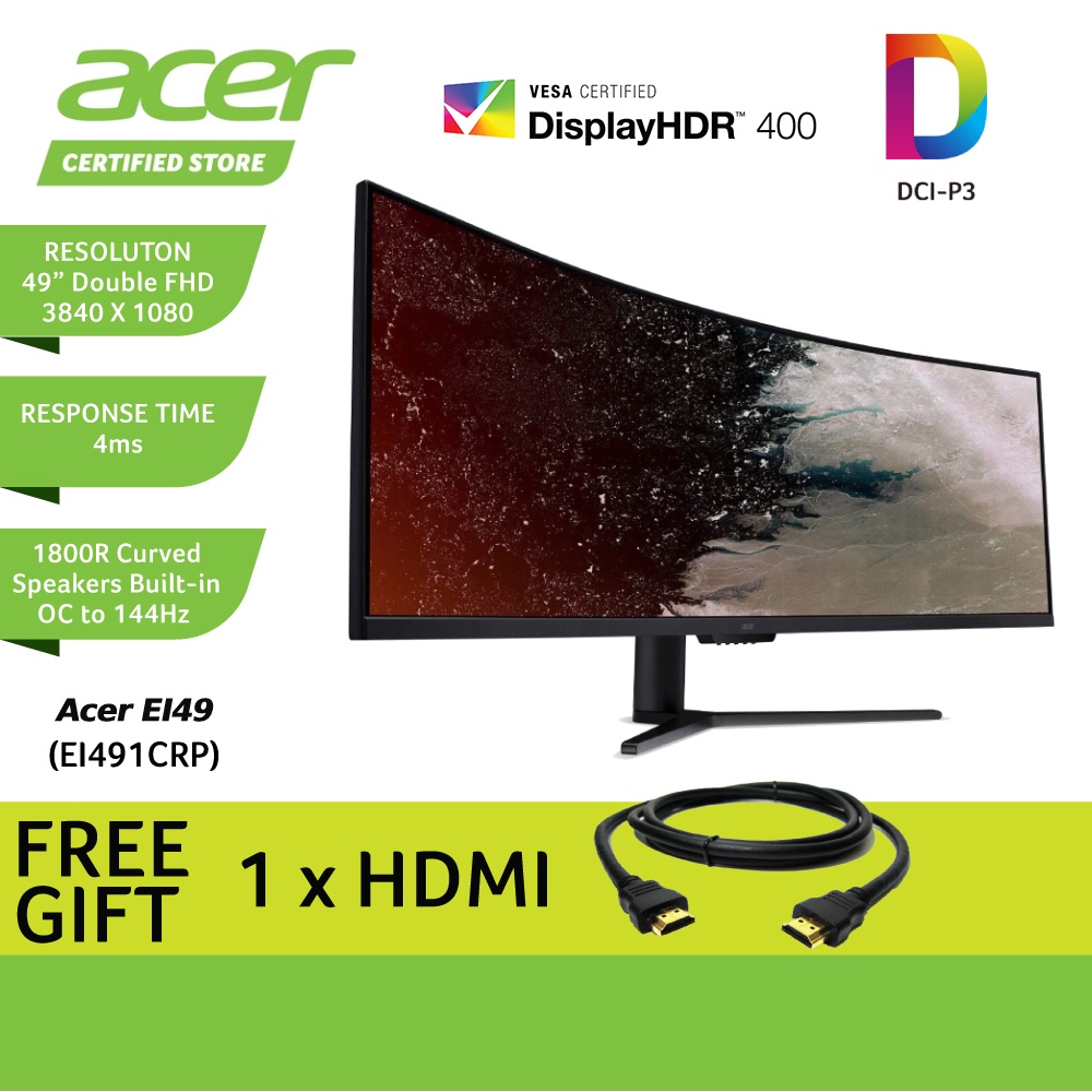 Acer EI491CRP 49" Double FHD VA 144Hz 1800R Curve Gaming Monitor ...