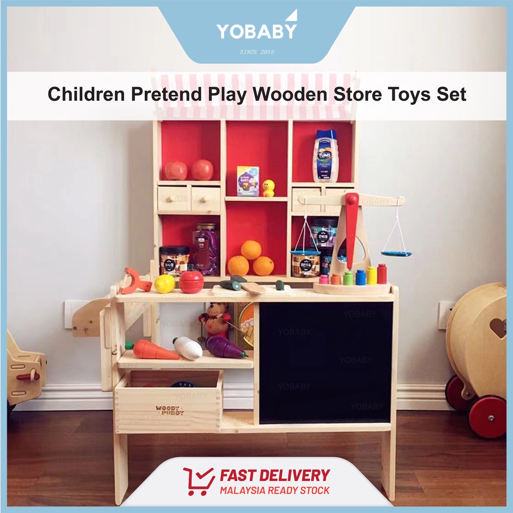 Children Pretend Play Wooden Supermarket Store Toys Set Grocery Shop ...