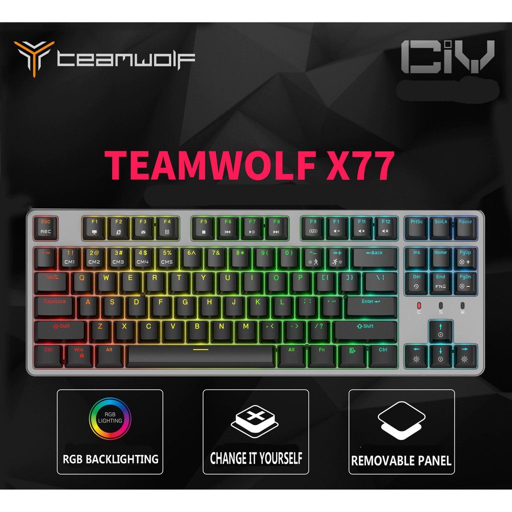 (Pre-Order) TEAM WOLF X77 Wired RGB Mechanical Keyboard TKL Edition (87 ...