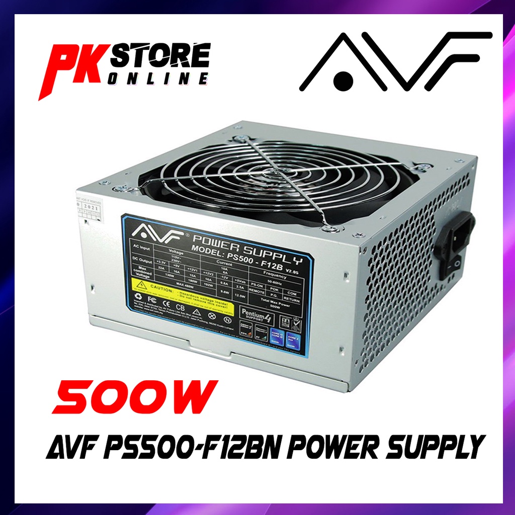 AVF PS500-F12BN/PS500-F12B ATX Power Supply PSU with 12cm Fan (ATX-500W ...