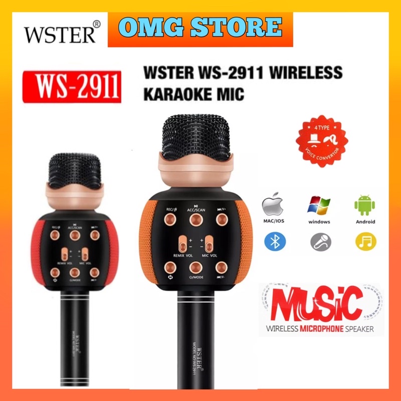 WSTER WS2911 Portable Microphone Speaker Karaoke Bluetooth USB TF Card ...