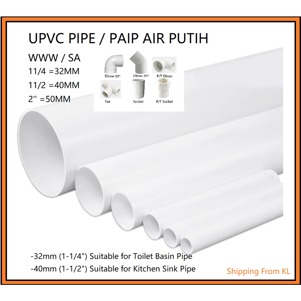 YLK【1Kaki/1Ft】 UPVC Hydroponic Pipe / Pipe Putih 32mm, 40mm,50MM(1-1/4 ...