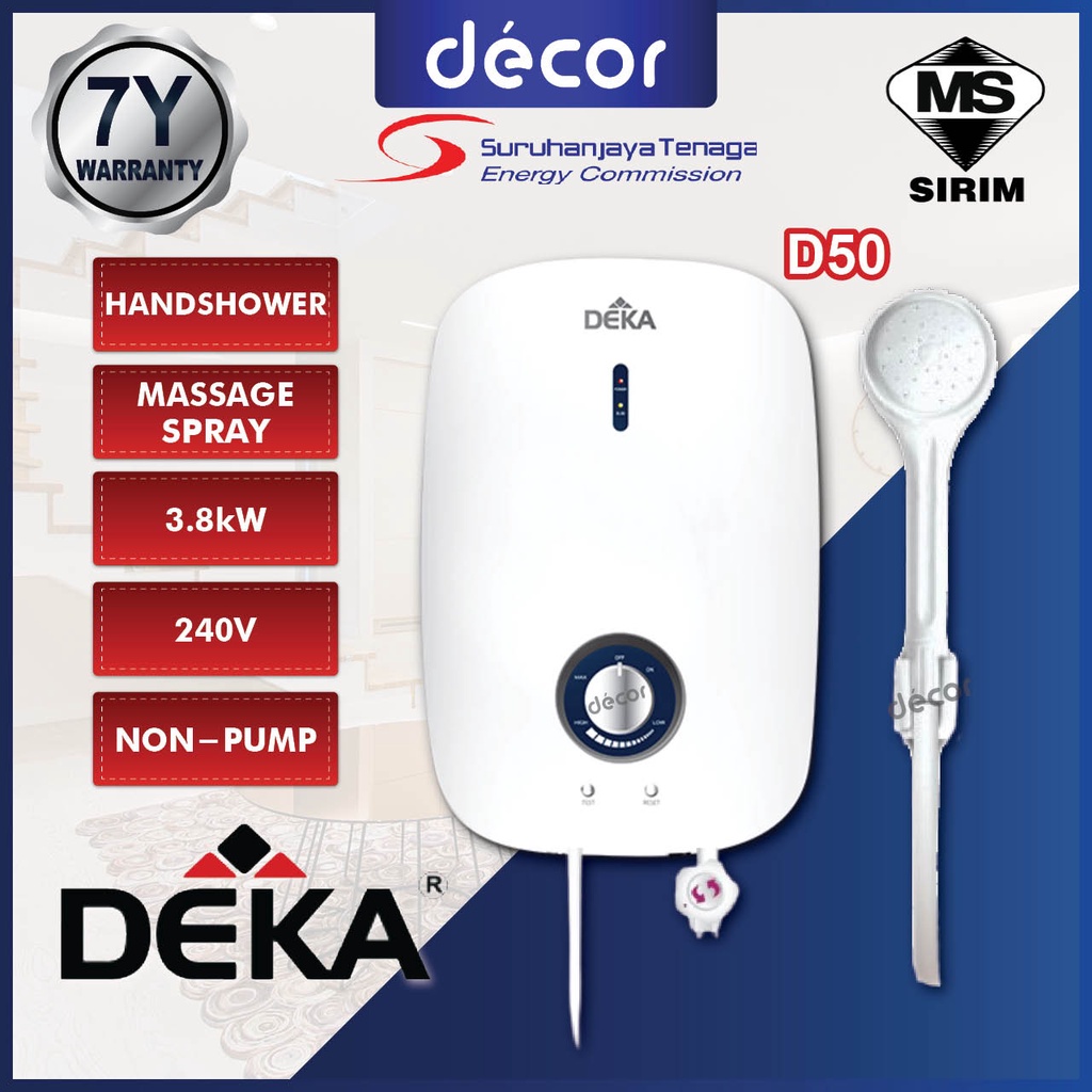 DEKA Water Heater DEKA D50 Non Pump Instant Heat Shower Heater White ...