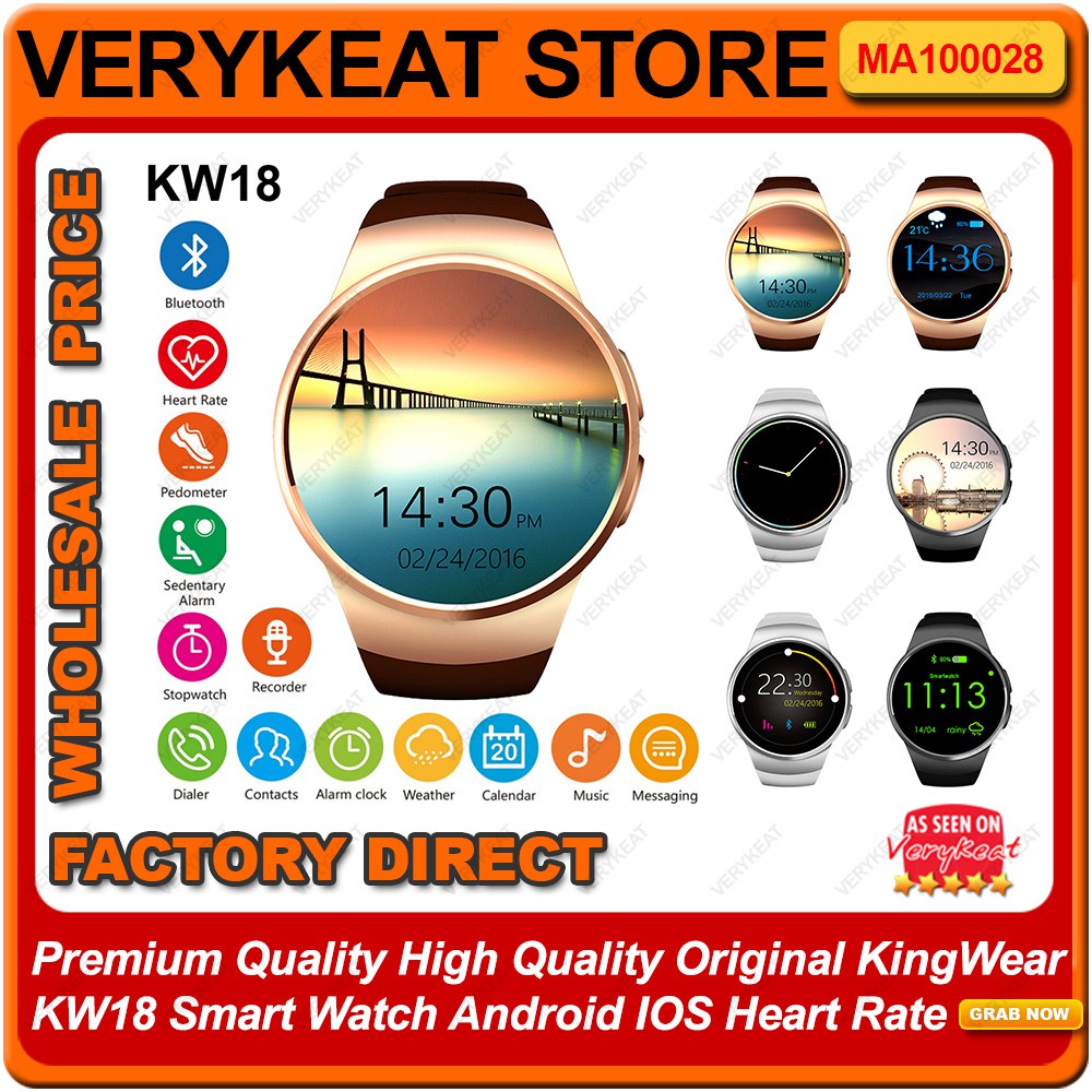KingWear KW18 Smart Watch Android IOS Heart Rate Bluetooth Smartwatch ...