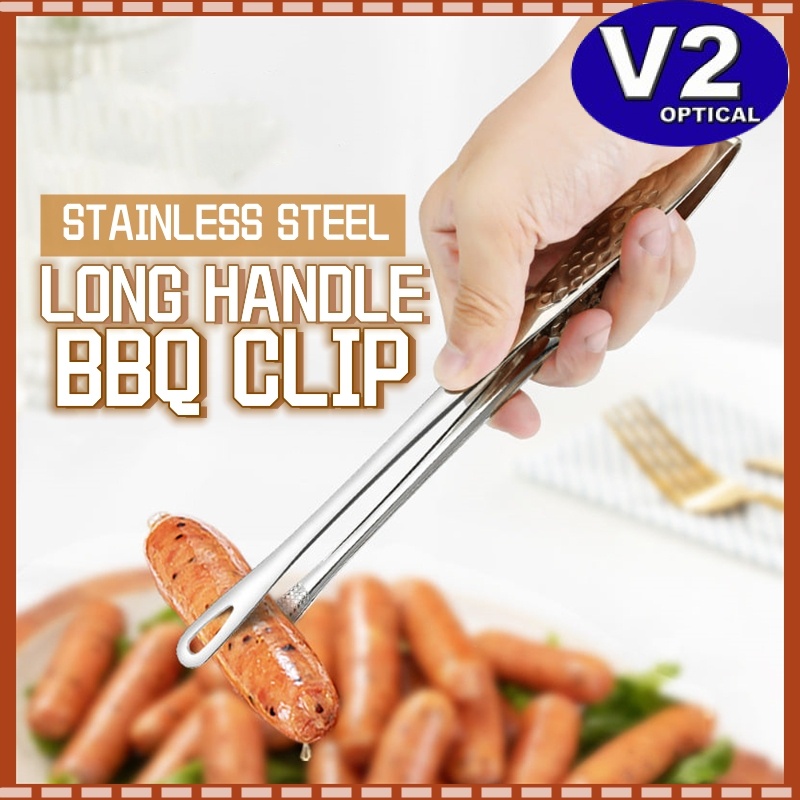Long Handle Stainless Steel BBQ Food Clip Tongs Gripper Tweezer Clamp ...