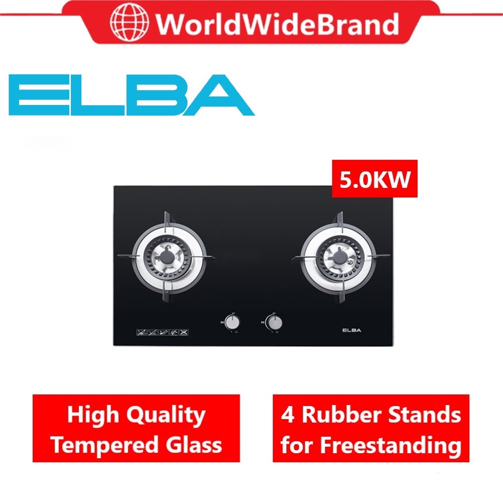 ELBA 2 Burner Glass Hob EGH-K8842G(BK) | 2-in-1 Built In & Free Standing | Gas Stove Easy To ...