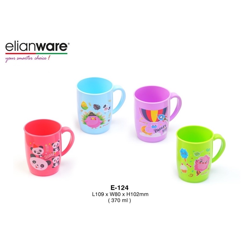 ELIANWARE Colourful Plastic Mug 370ml E-124 / Children Kid Mug Cute ...