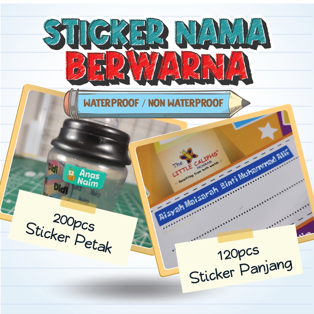 STICKER NAMA ALAT TULIS BERWARNA BIASA ATAU KALIS AIR | Shopee Malaysia