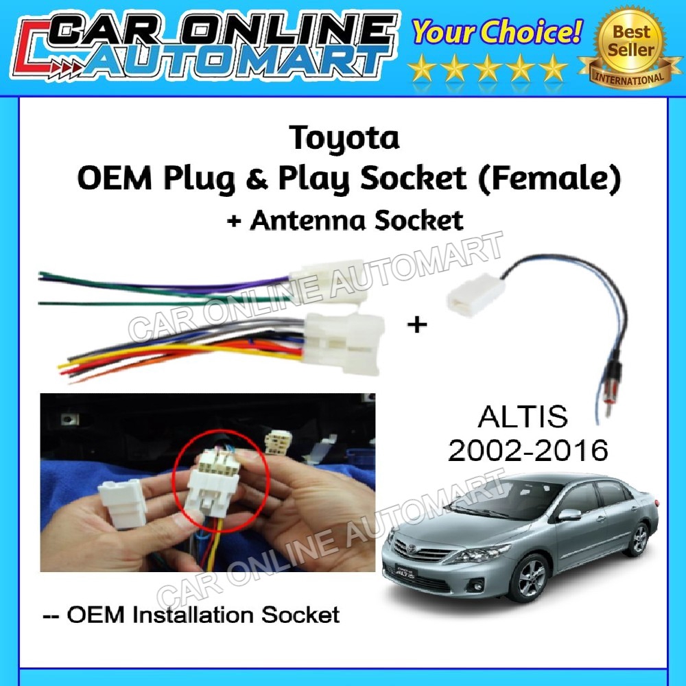 Toyota Altis 2002-2016 OEM Plug and Play Socket + Antenna Socket ...
