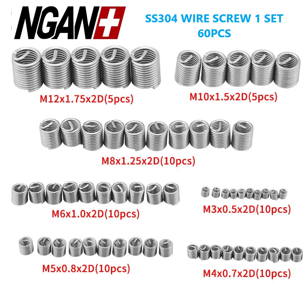 60pcs Stainless Thread Repair Kit M3 M4 M5 M6 M8 M10 M12 | Shopee Malaysia
