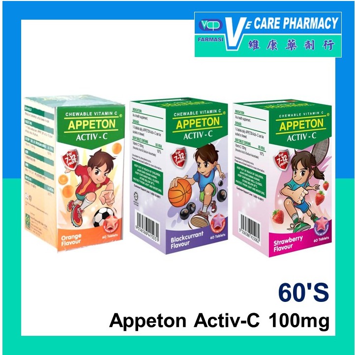 Appeton Activ-C Chewable Vitamin C 100mg 60's (Orange/Strawberry ...