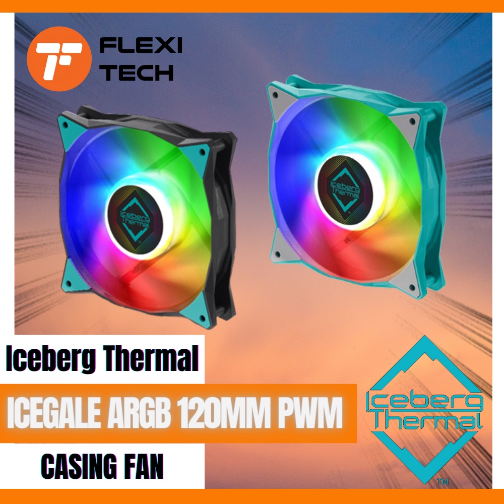 Flexi Tech ICEBERG THERMAL IceGALE ARGB 120mm PWM Case Fan Black / Teal ...