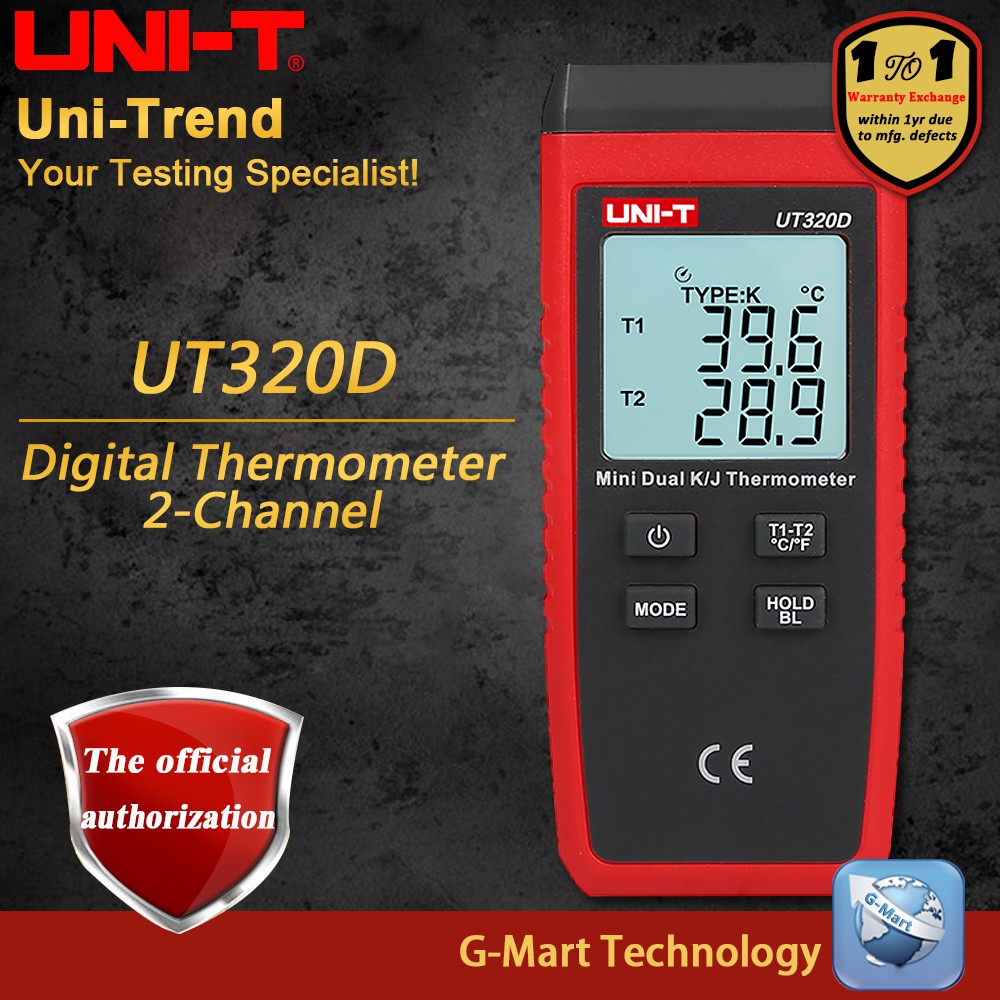 UNI-T UT320D Digital Thermometer 2-Channel Type K/J Thermocouple ...
